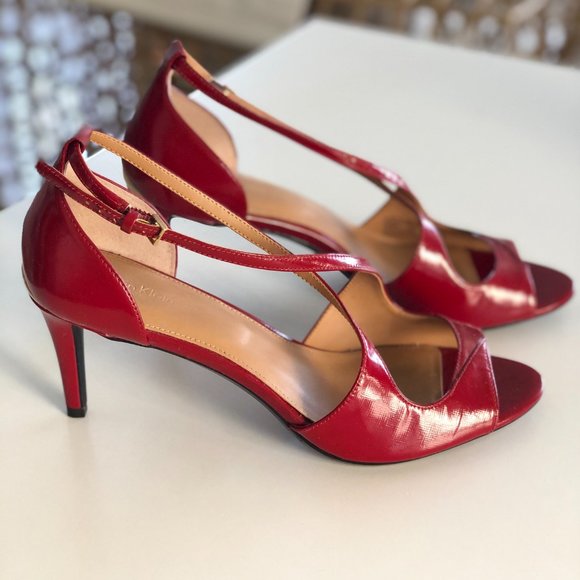 Calvin Klein | Shoes | Calvin Klein Red Peep Toe Heels | Poshmark